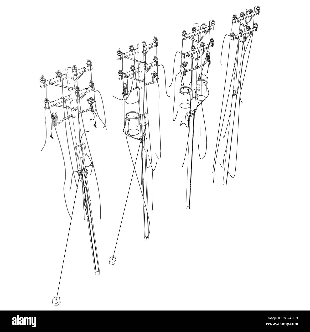 Contour of destroyed power lines from black isolated on white ...