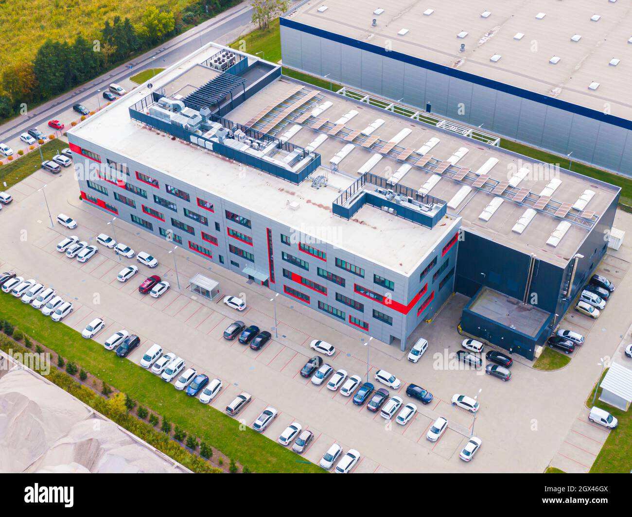 Typical light industrial and small business offices viewed from above ...