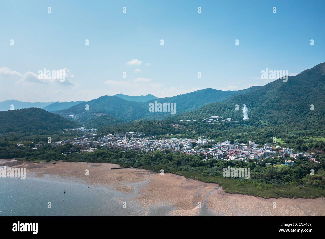 Giant Guanyin, Goddess Statue in countryside landscape of Tai Po, Hong ...