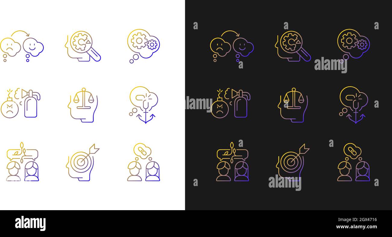 Critical mindset and attitude gradient icons set for dark and light ...
