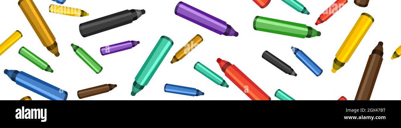 Markers. Flat style. Stationery for drawing and creativity. Horizontal ...