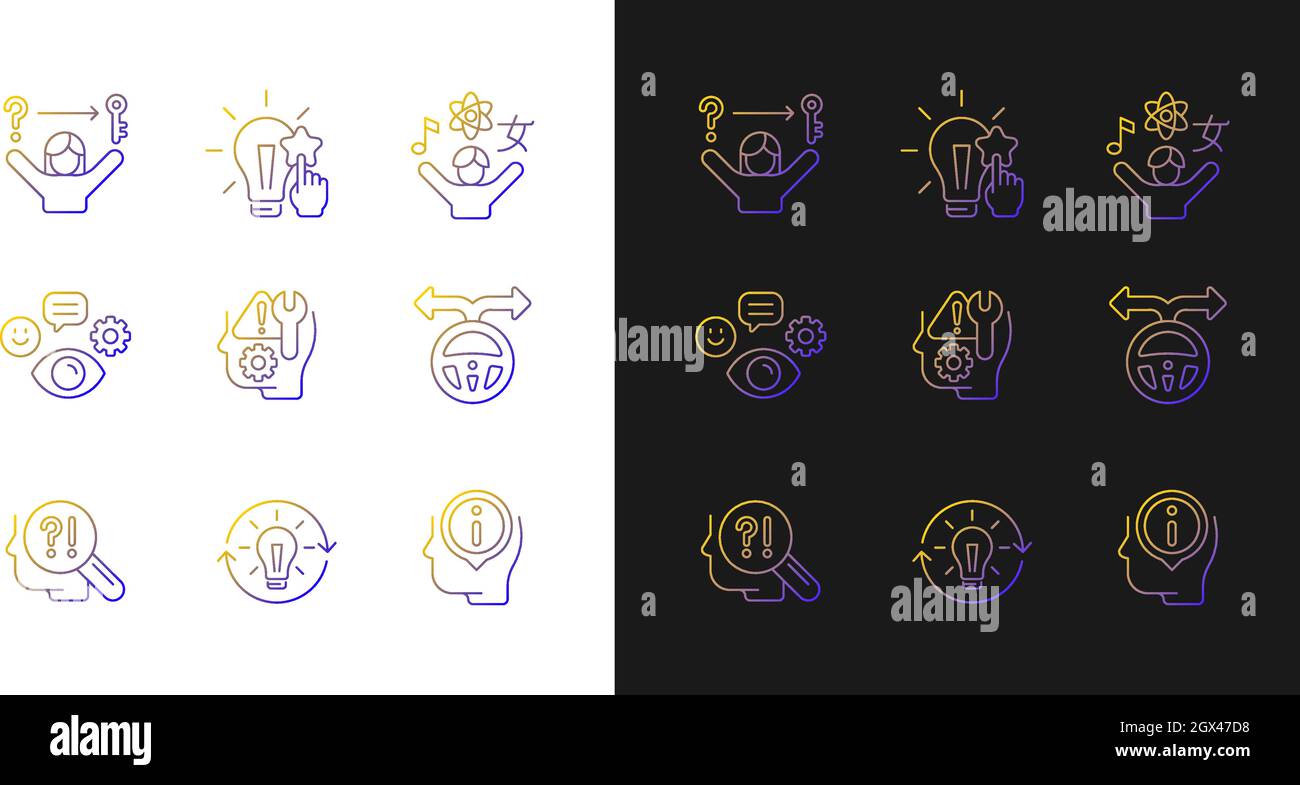 Self development skills gradient icons set for dark and light mode ...