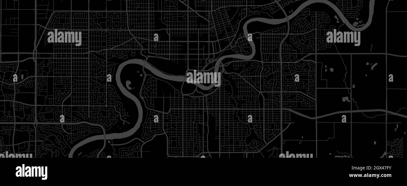 Dark black Edmonton city area horizontal vector background map, streets ...