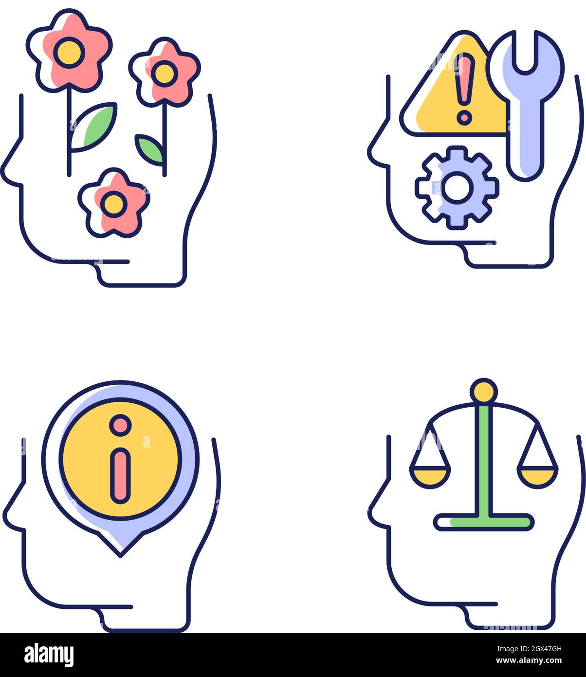 Rational and emotional mindset RGB color icons set Stock Vector Image ...