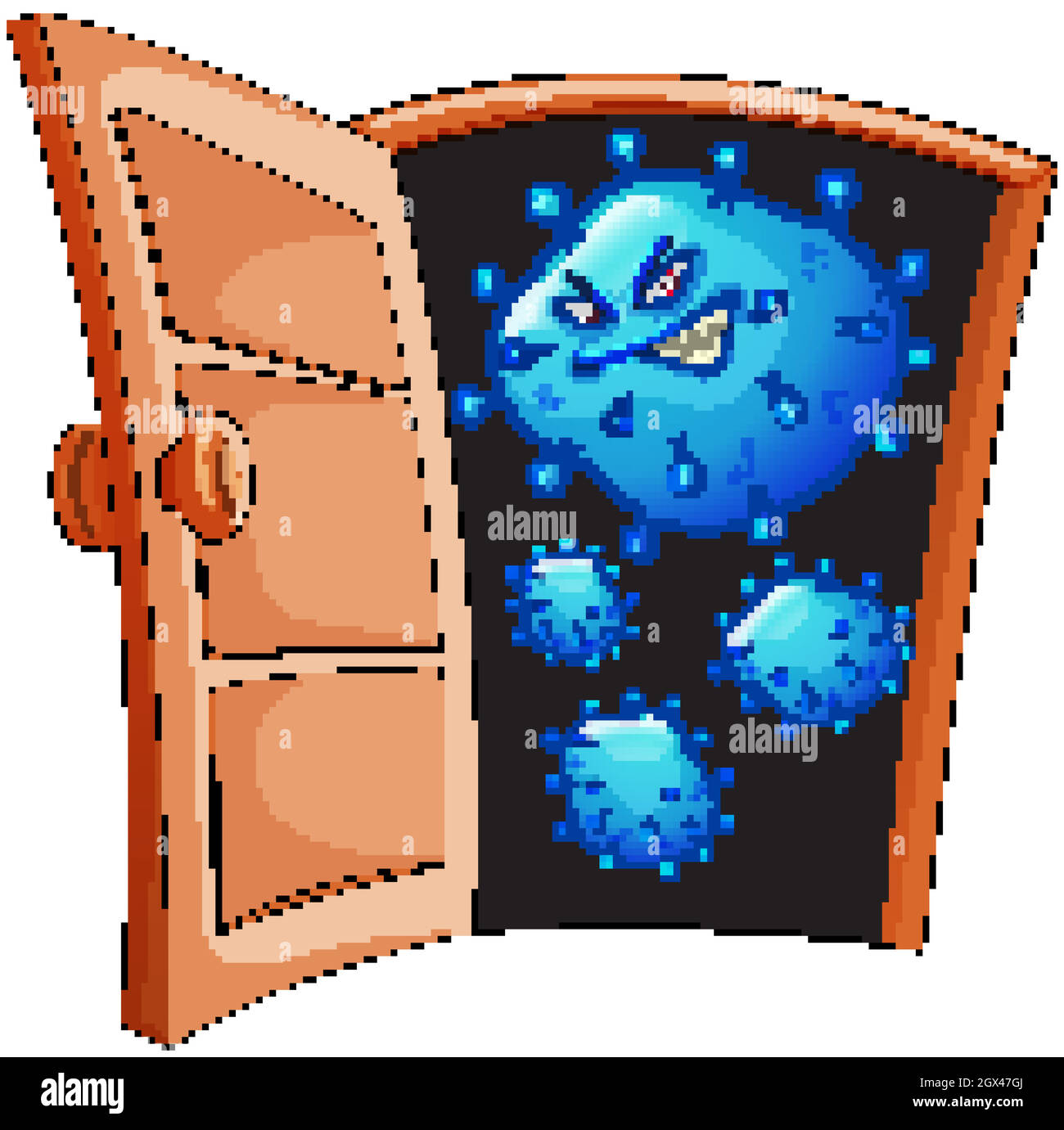 Poster design for coronavirus theme with virus cells at the door Stock ...