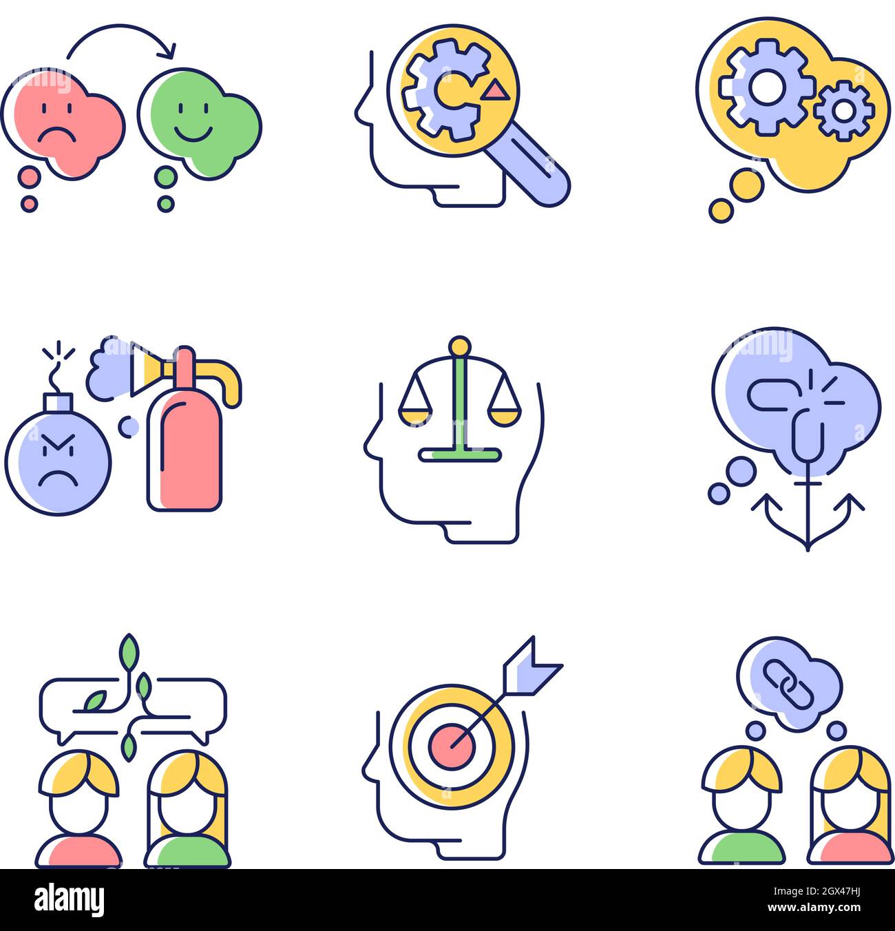 Critical mindset and attitude RGB color icons set Stock Vector Image ...