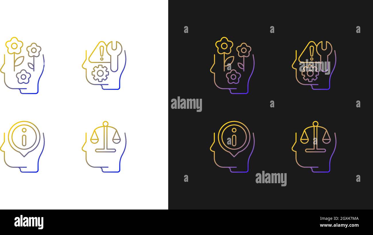 Rational and emotional mindset gradient icons set for dark and light ...