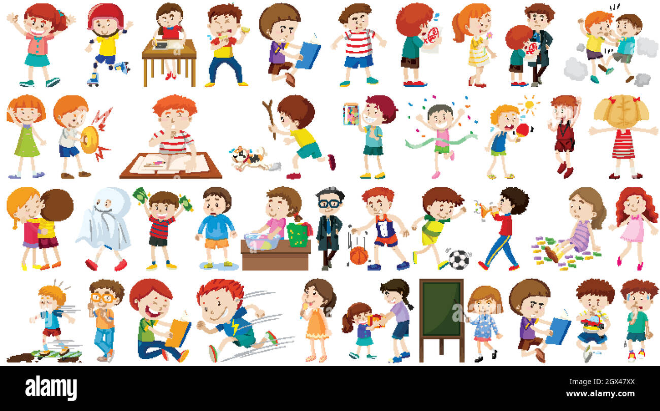 Set of different kid activities isolated on white background Stock ...