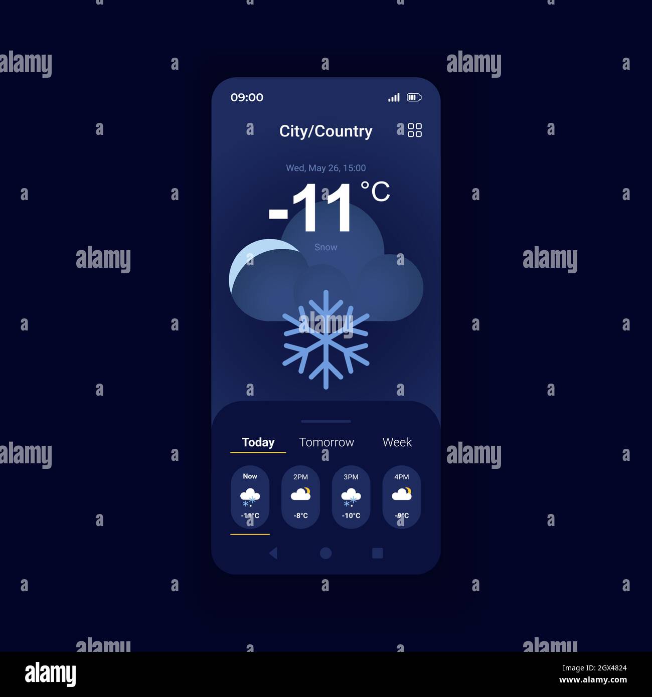Winter weather forecast smartphone interface vector template Stock ... Winter weather forecast smartphone interface vector template Stock ...