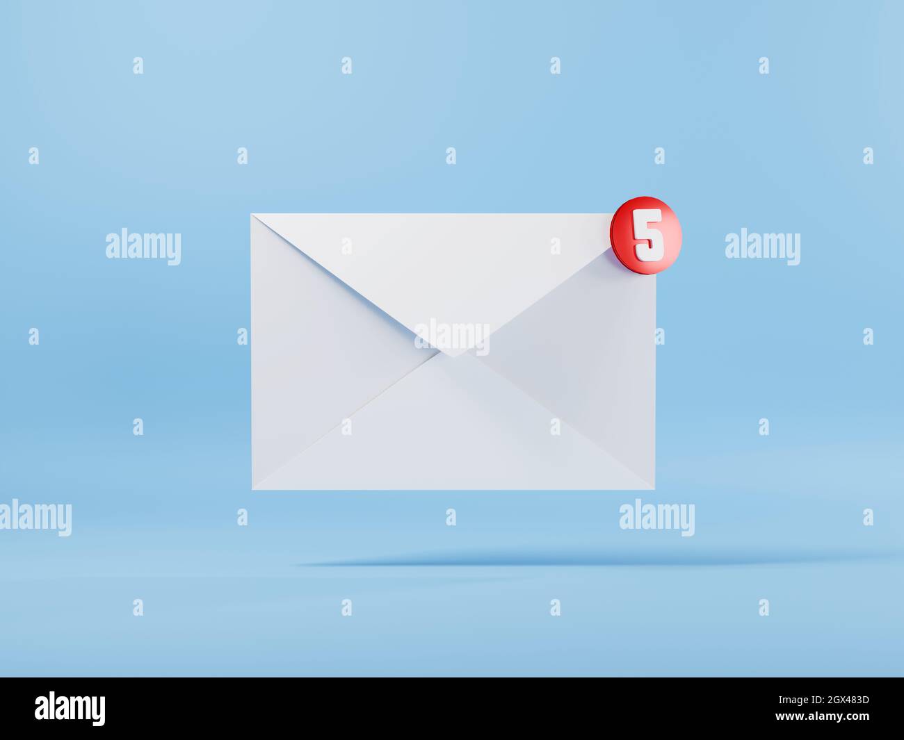 Envelope 3D E-mail icon and five messages notification, New incoming ...