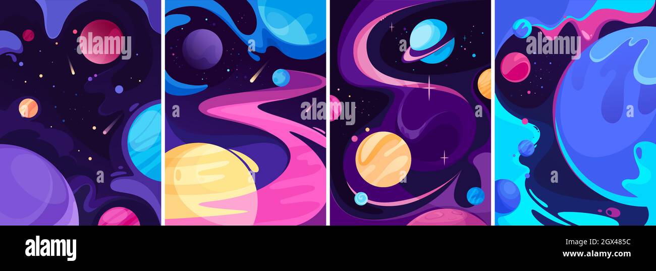 Collection of space posters. Placard designs in abstract style Stock ...