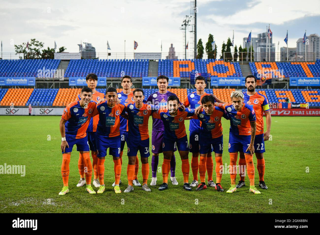Bangkok, Thailand. 02nd Oct, 2021. Port FC players pose for a group ...