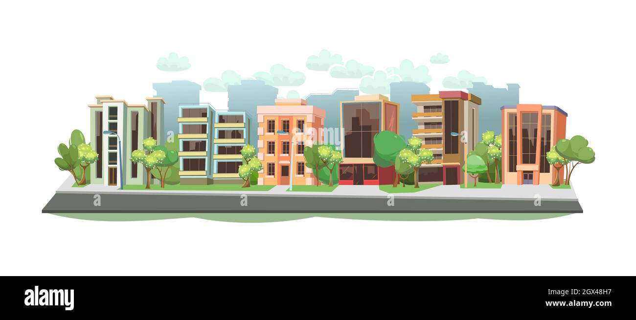 Small town. Beautiful modern buildings among the trees.. Quiet ...