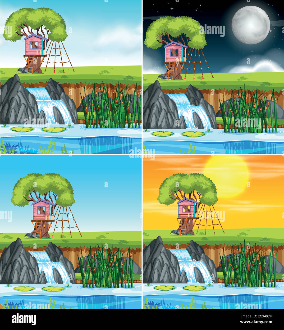 Forest sunset time scene Stock Vector Images - Alamy