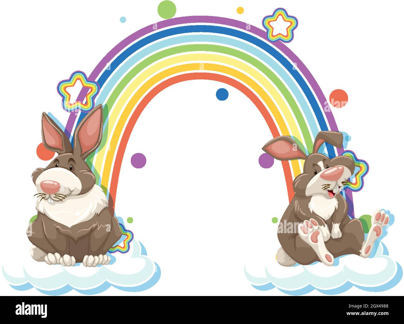 Two rabbits cartoon character with rainbow illustration Stock Vector ...