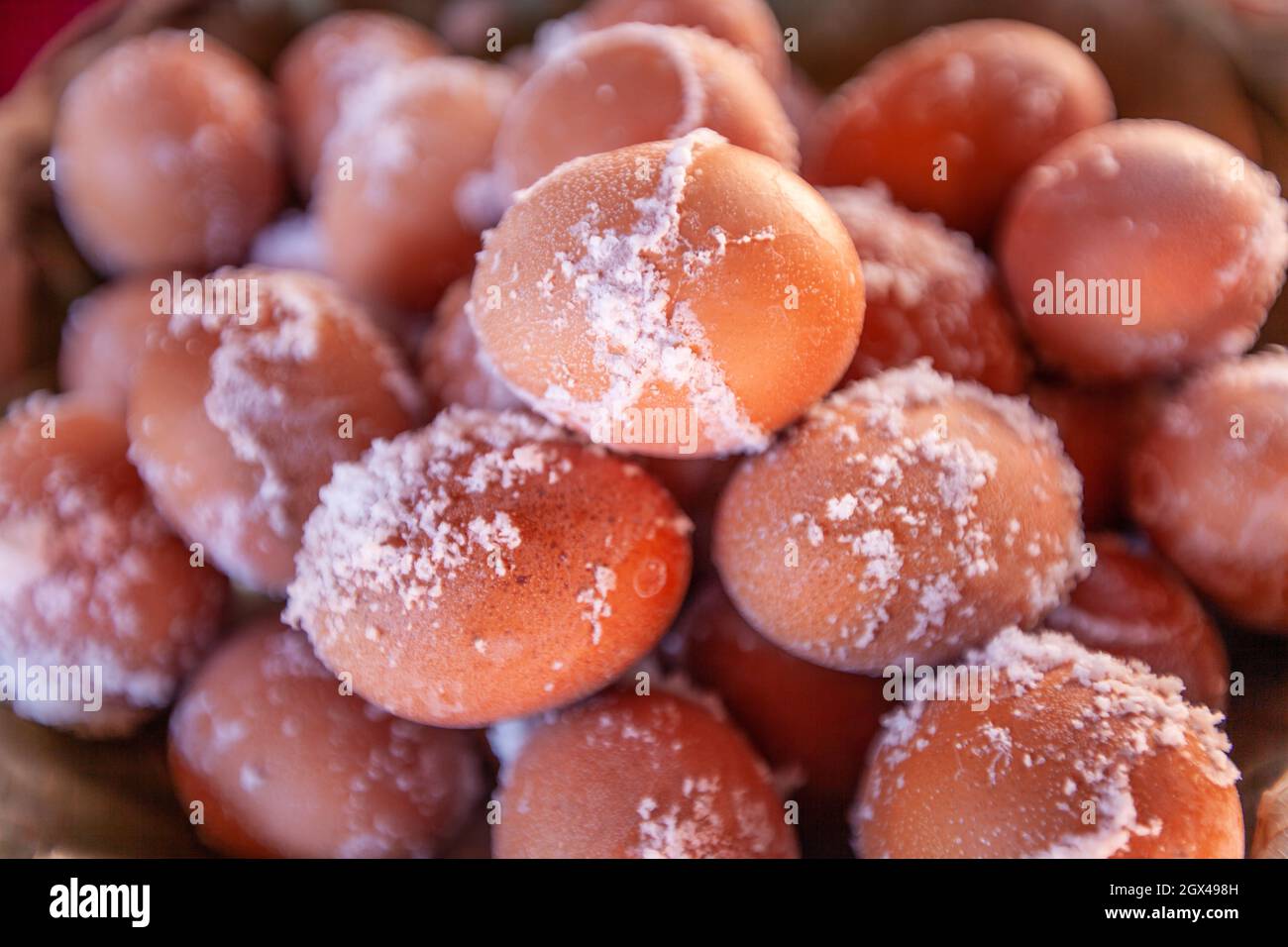 Hard-boiled egg or Salted duck egg is made by immersing eggs in ancient ...