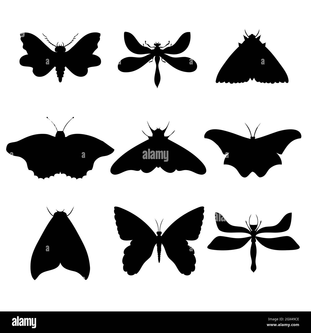 Set of vector night butterflies, moths. Hand drawn illustration Stock ...