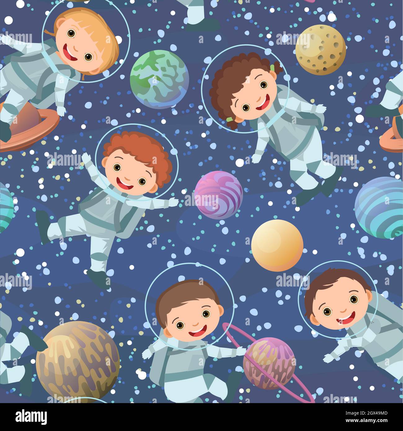 Children astronauts in spacesuits. Kid. Cosmos background. Seamless ...