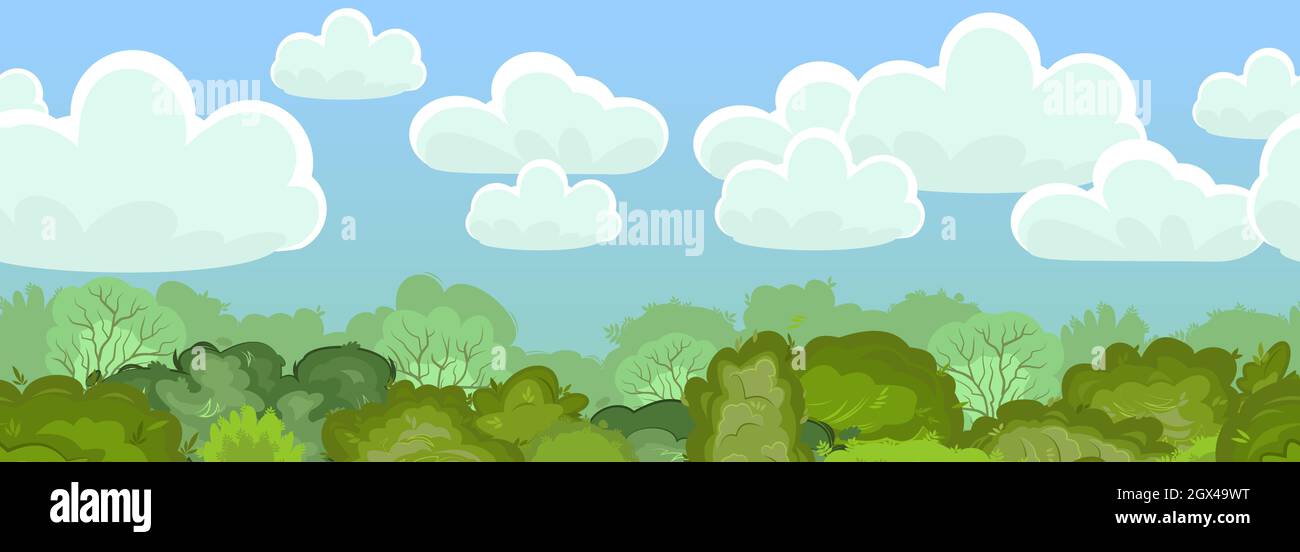 Seamless forest. Treetops and sky. Illustration nature landscape. Dense ...