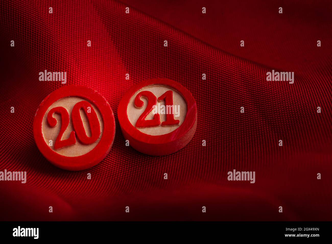 Bingo Numbers 2021 red background and copy space Stock Photo - Alamy