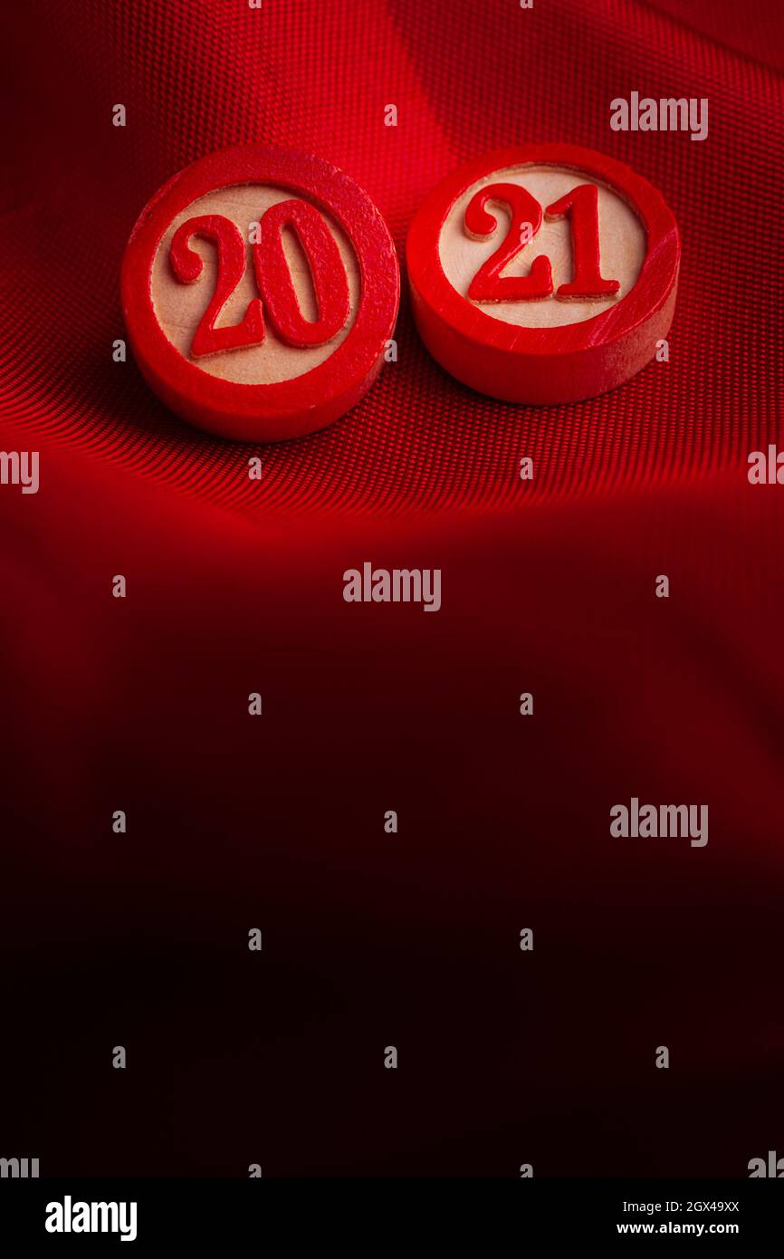 Bingo Numbers 2021 red background and copy space Stock Photo - Alamy