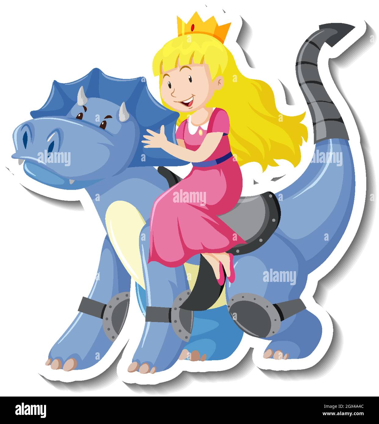 Princess riding a dragon cartoon sticker illustration Stock Vector ...