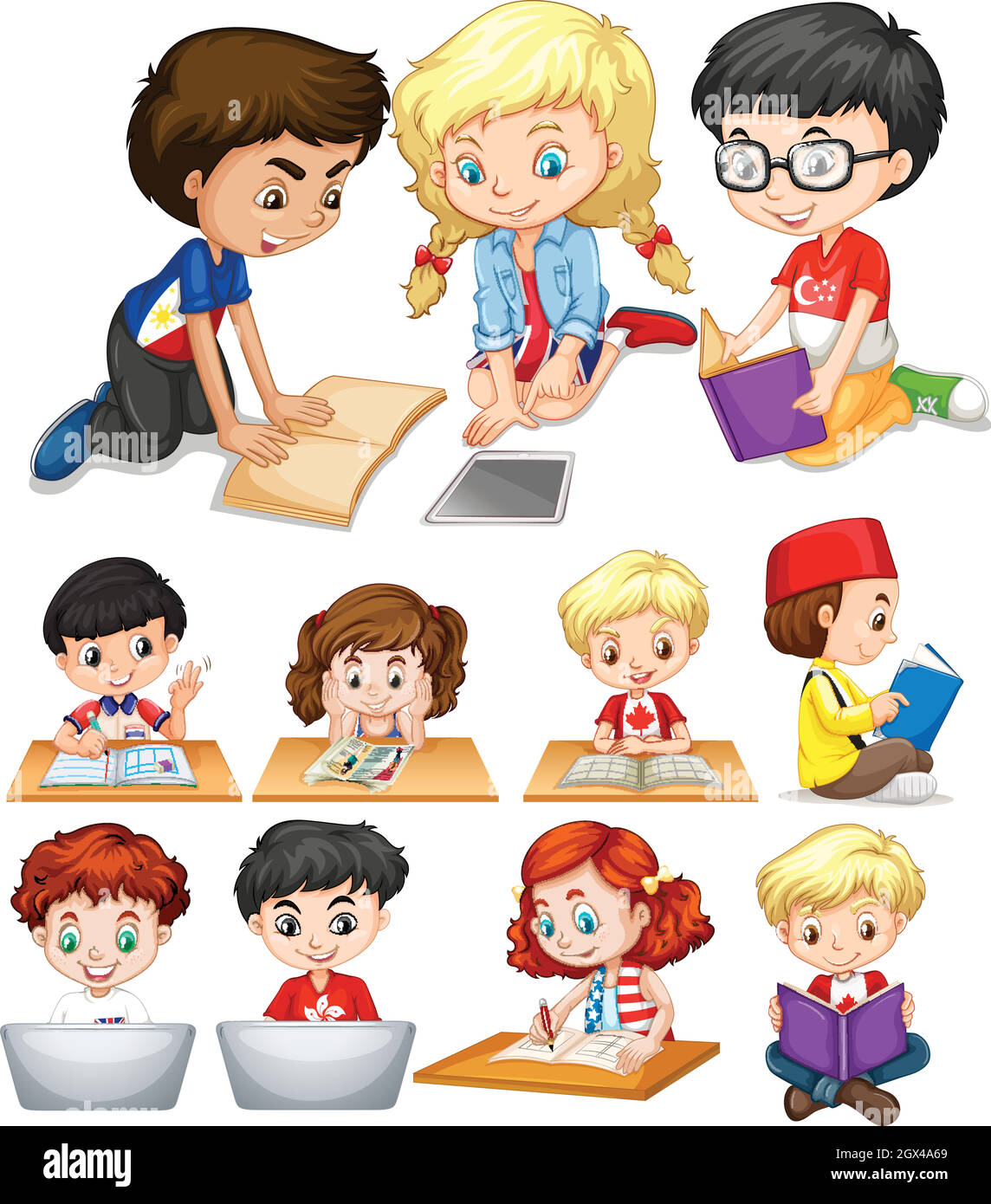 Boys and girls reading and studying Stock Vector Image & Art - Alamy