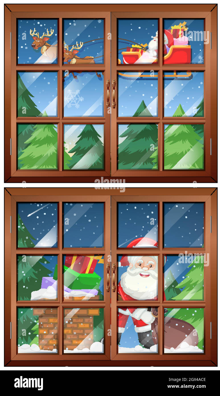 Window scenes with Santa and presents Stock Vector Image & Art - Alamy