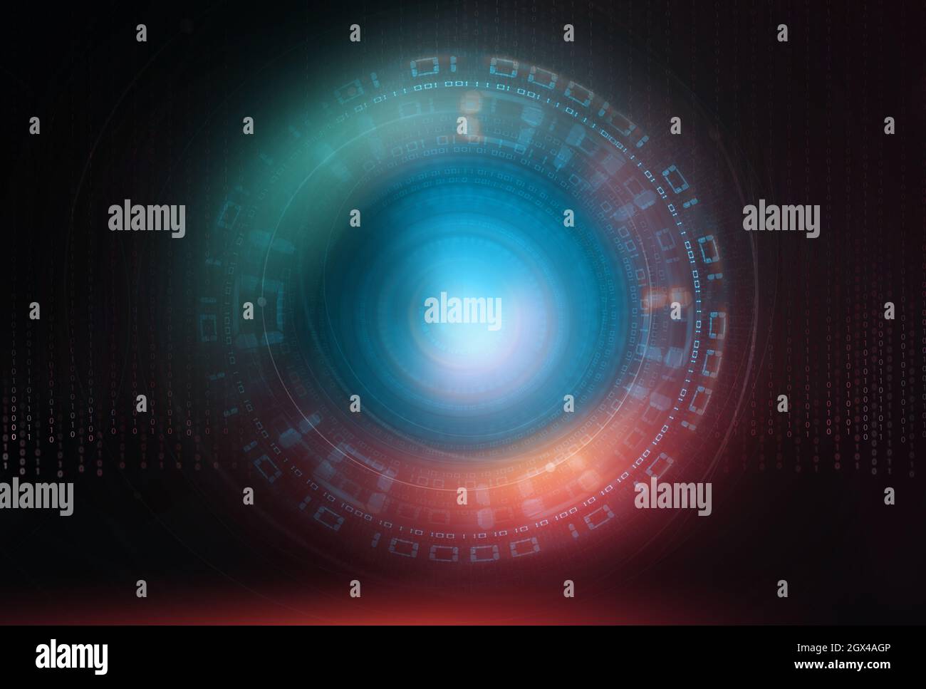 3D pattern of round circular binary code background, digital data ...
