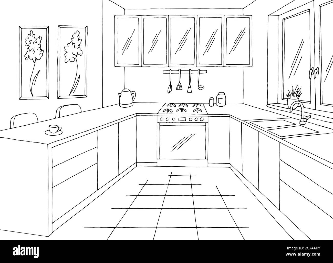 Cartoon Kitchen Background Black And White