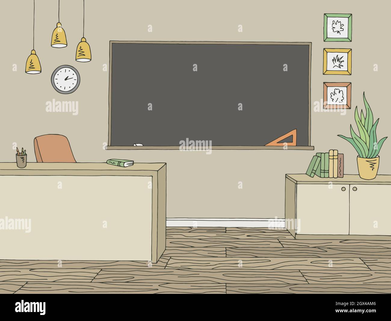 Classroom graphic color interior sketch illustration vector Stock ...