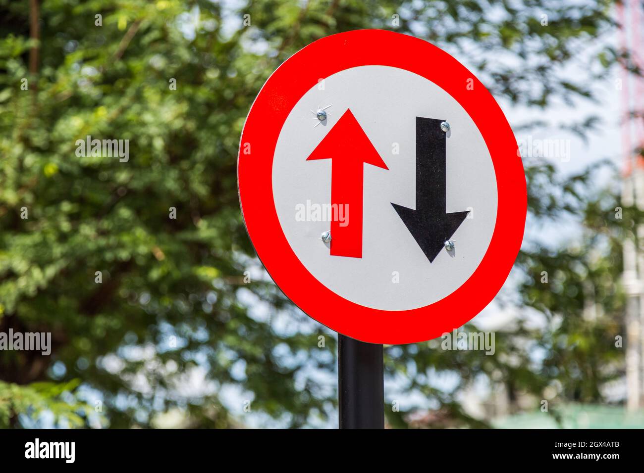 Traffic sign Warning road sign requiring driver motor to give way to ...