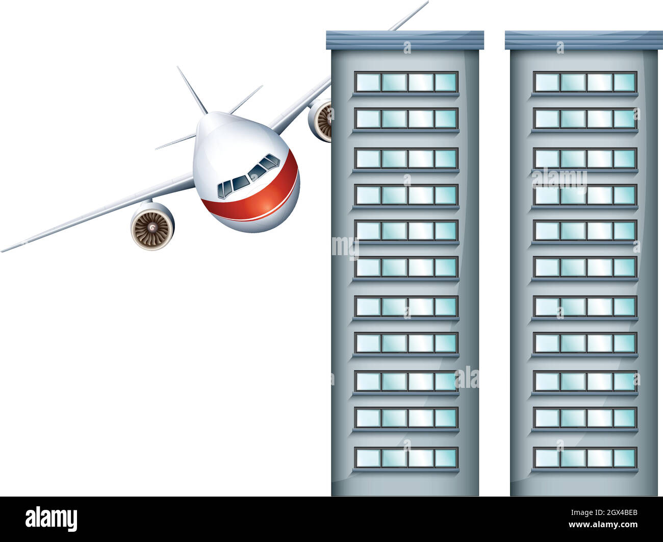 Airplane flying through two buildings Stock Vector Image & Art - Alamy