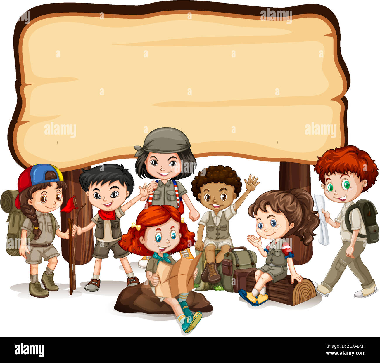 Blank sign template with kids and wooden sign Stock Vector Image & Art ...