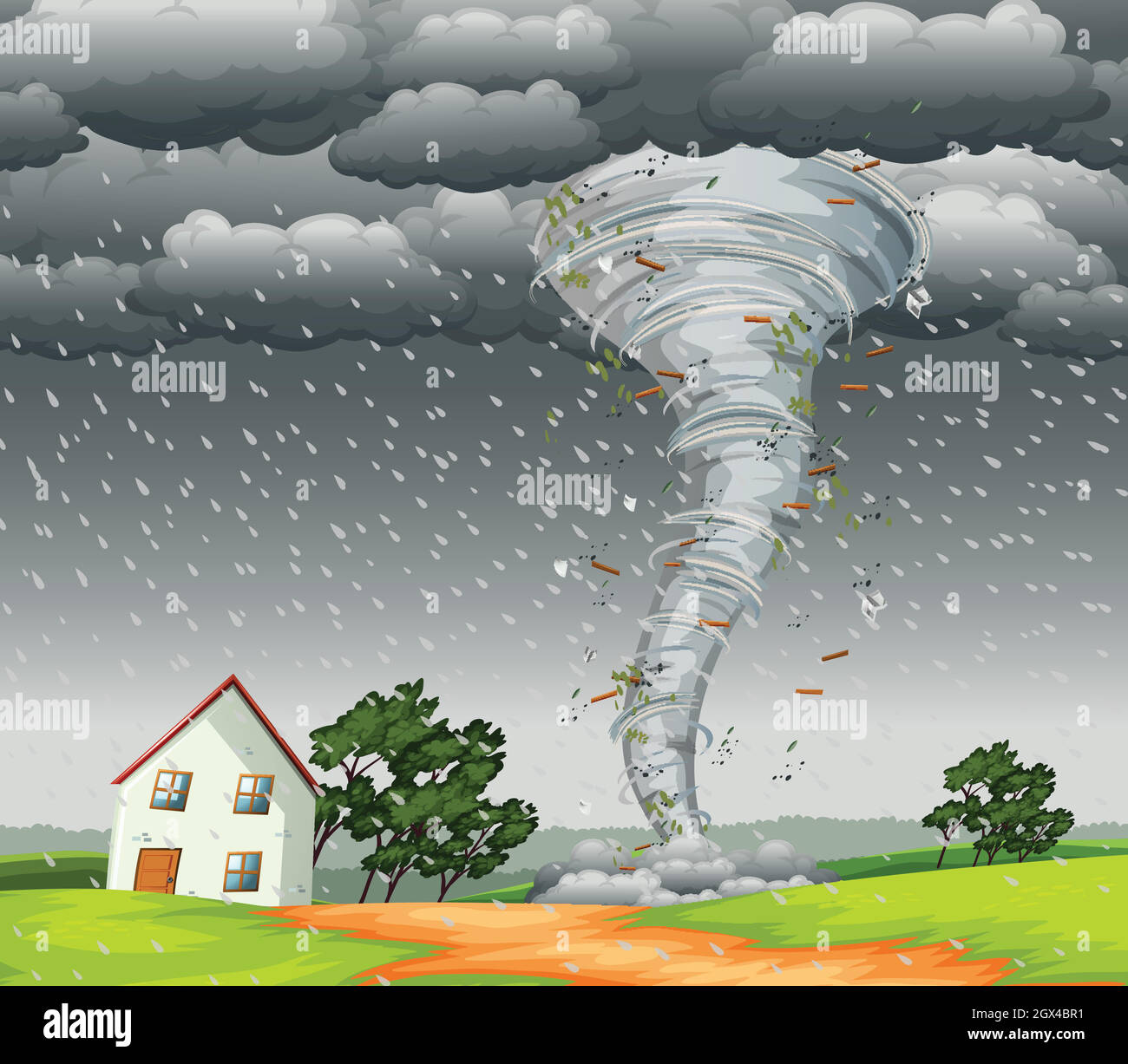 Destructive tornado landscape scene Stock Vector Image & Art - Alamy