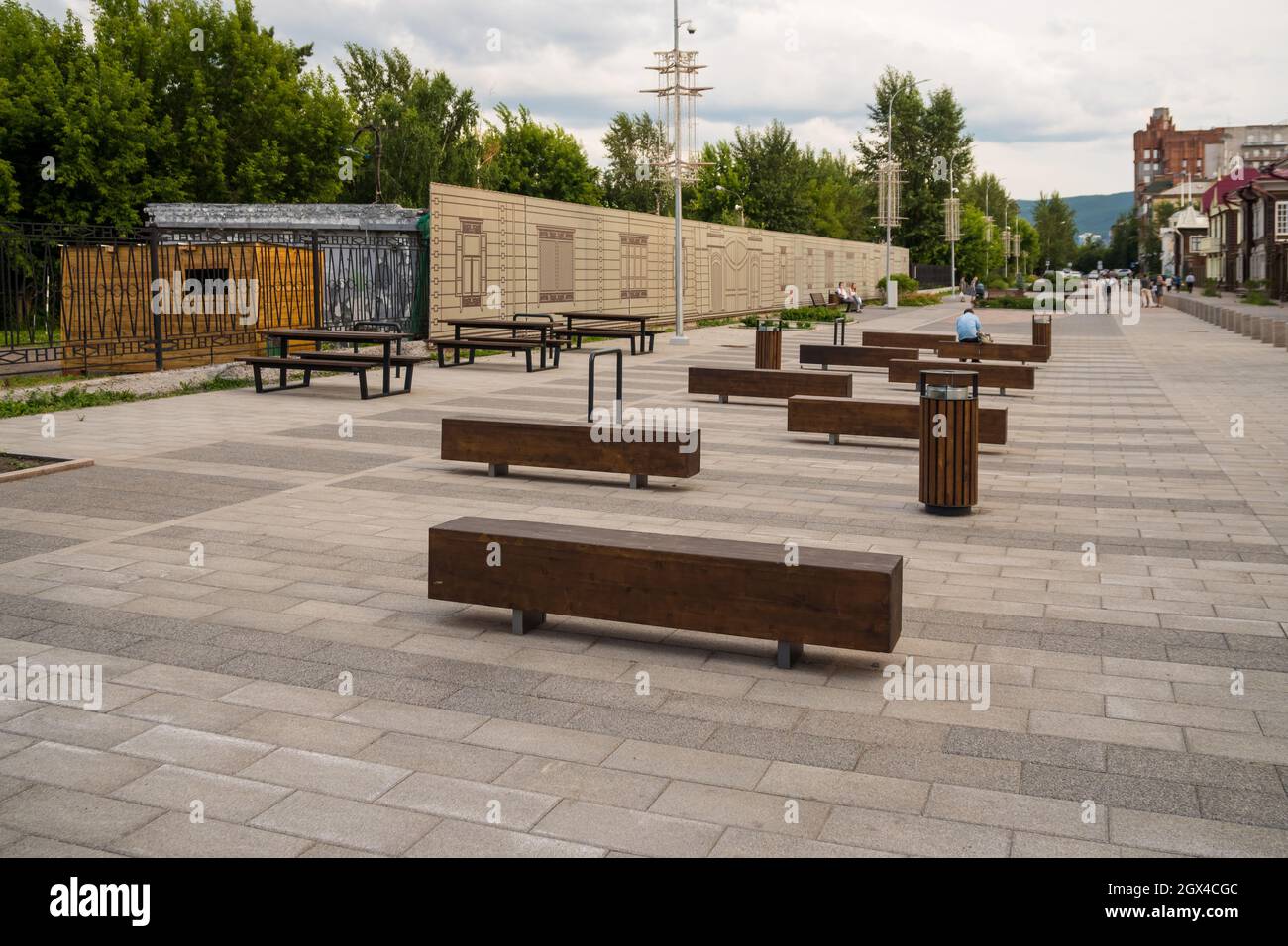 Benches for relaxation in the historic quarter of Gorky Street ...