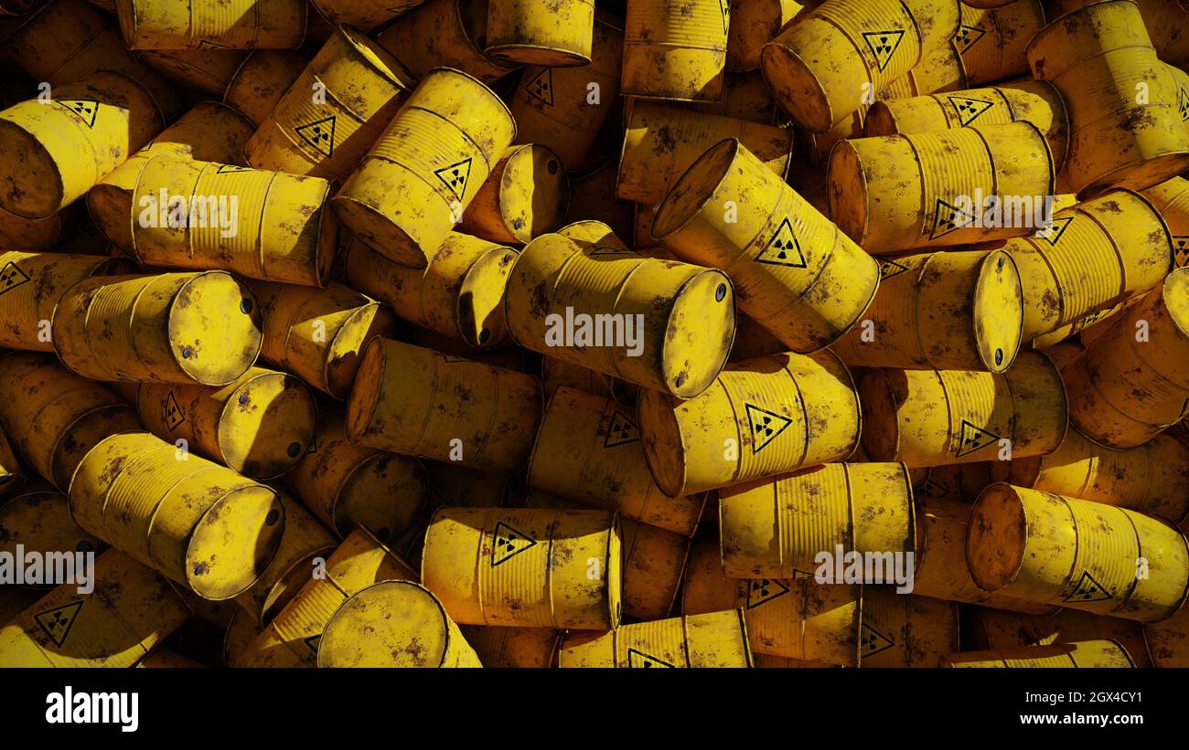 radioactive trash, huge pile of barrels Stock Photo - Alamy