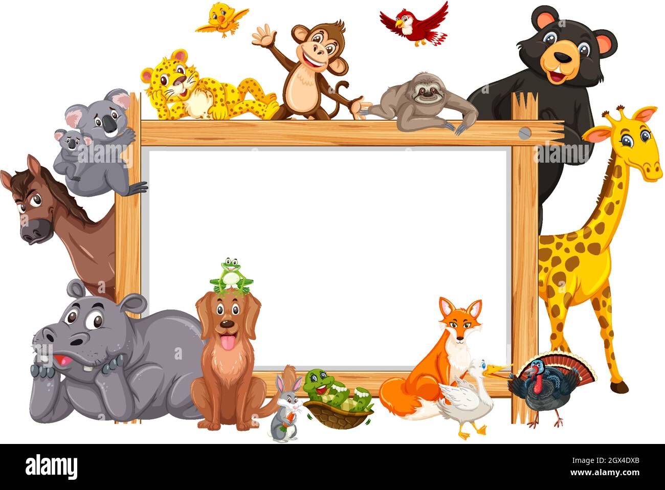 Empty wooden frame with various wild animals illustration Stock Vector ...