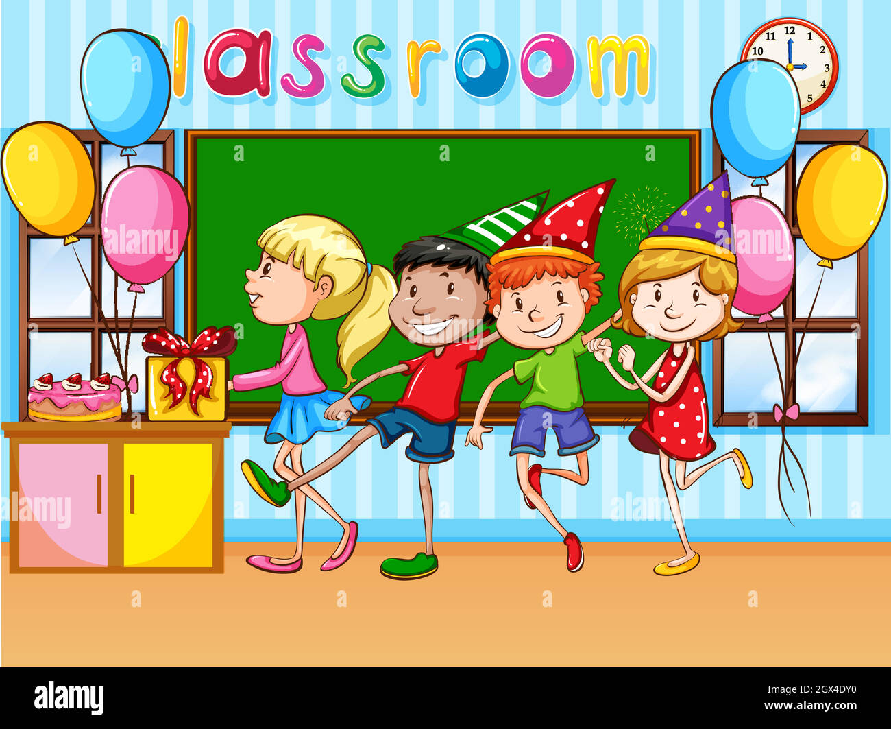 Balloons in classroom Stock Vector Images - Alamy