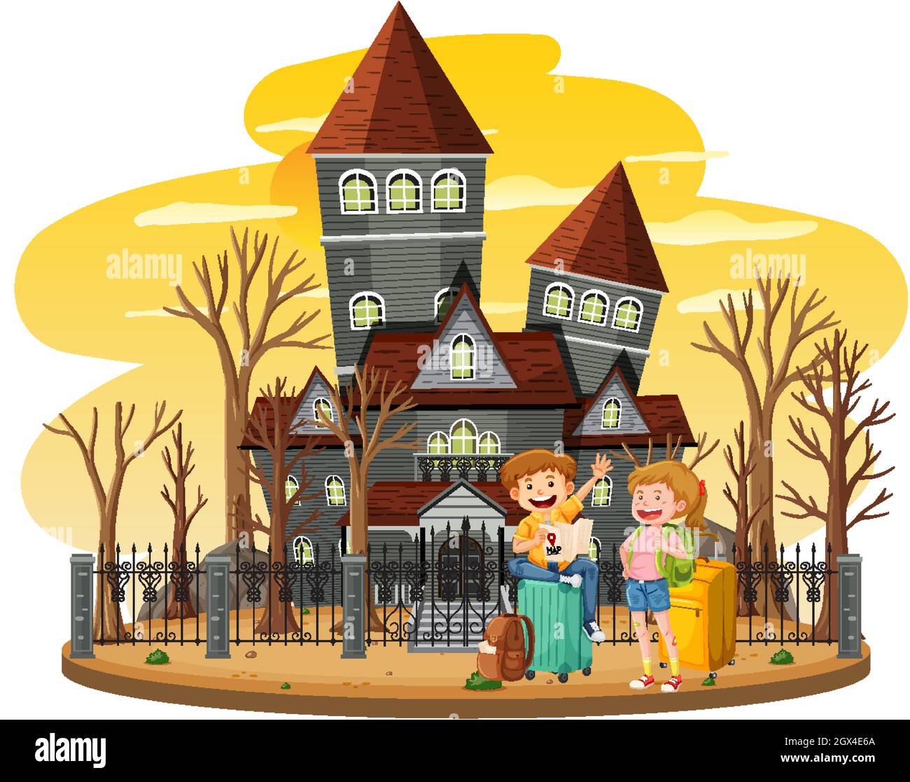 Haunted house at daytime scene illustration Stock Vector Image & Art ...