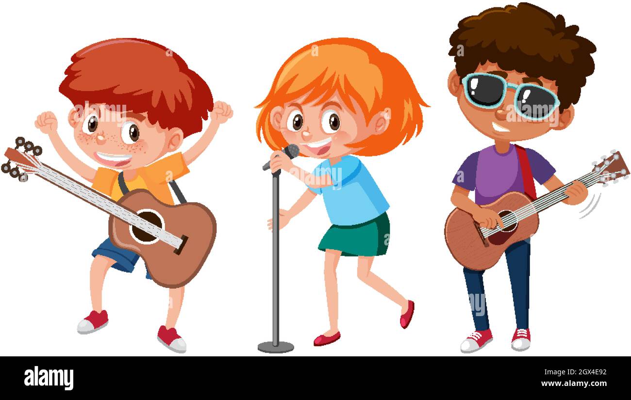 Set of different kids playing musical instruments illustration Stock ...