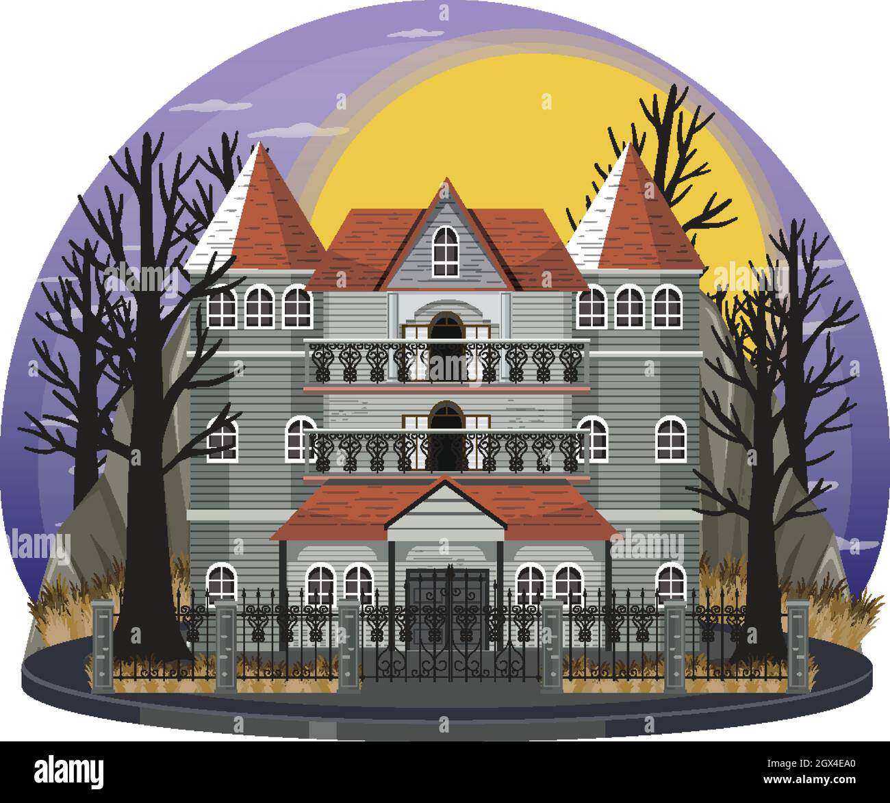 Scene with halloween haunted mansion at night illustration Stock Vector ...