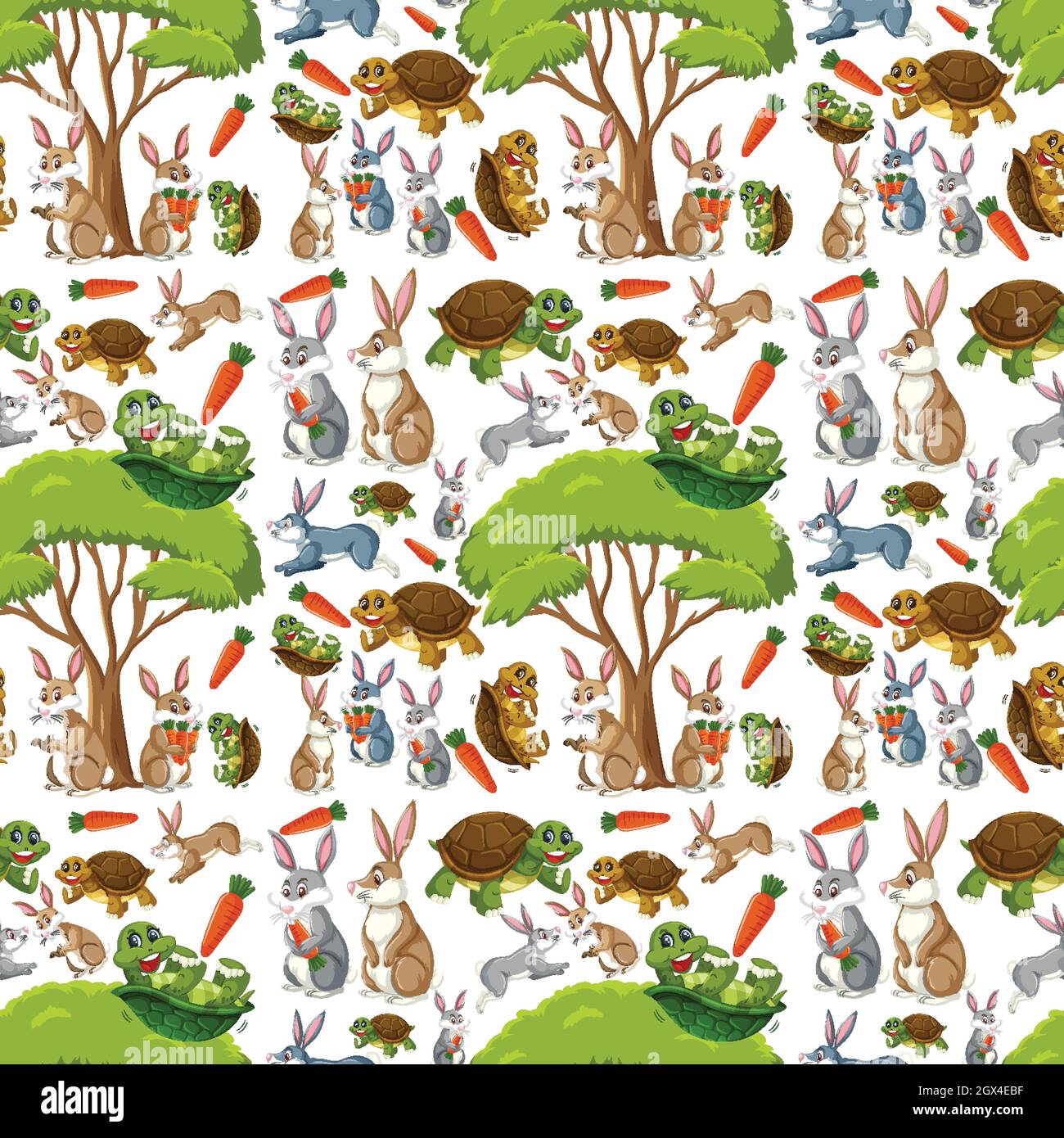 Seamless pattern with cute wild animals on white background ...