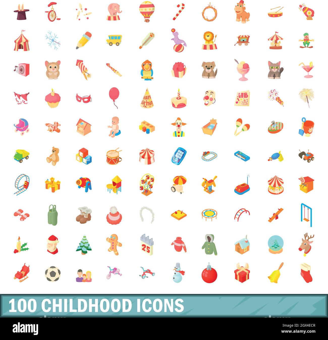 100 childhood icons set, cartoon style Stock Vector Image & Art - Alamy
