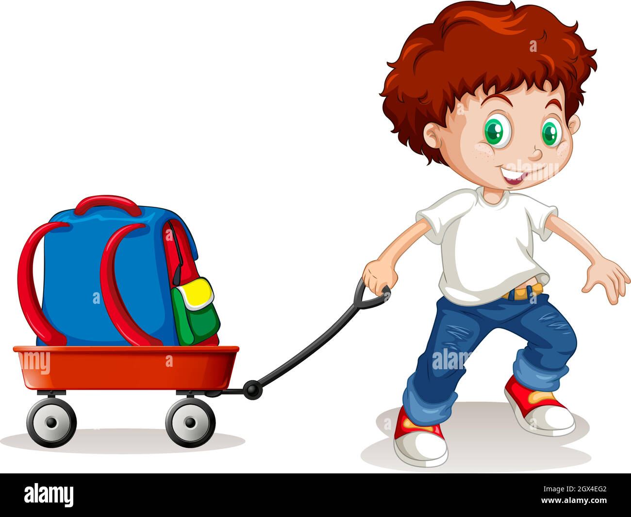 Little boy pulling cart with backpack on it Stock Vector Image & Art ...