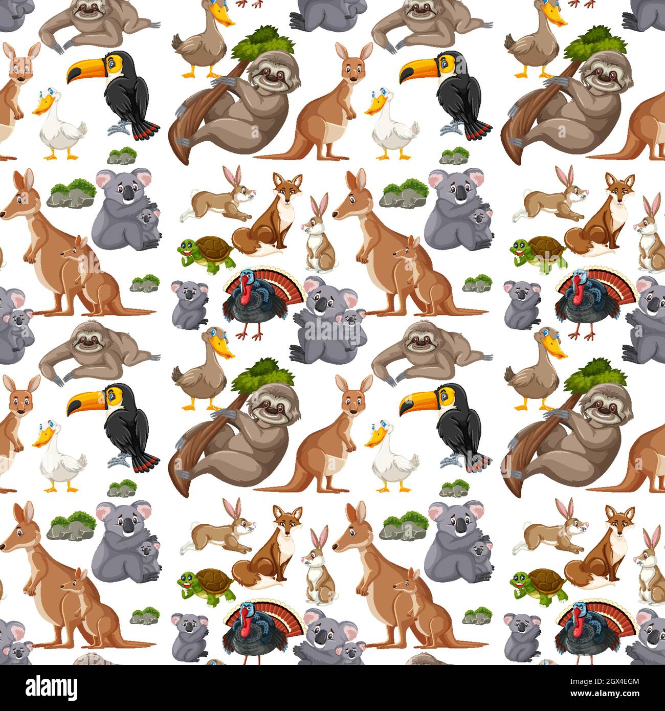 Seamless pattern with cute wild animals on white background ...