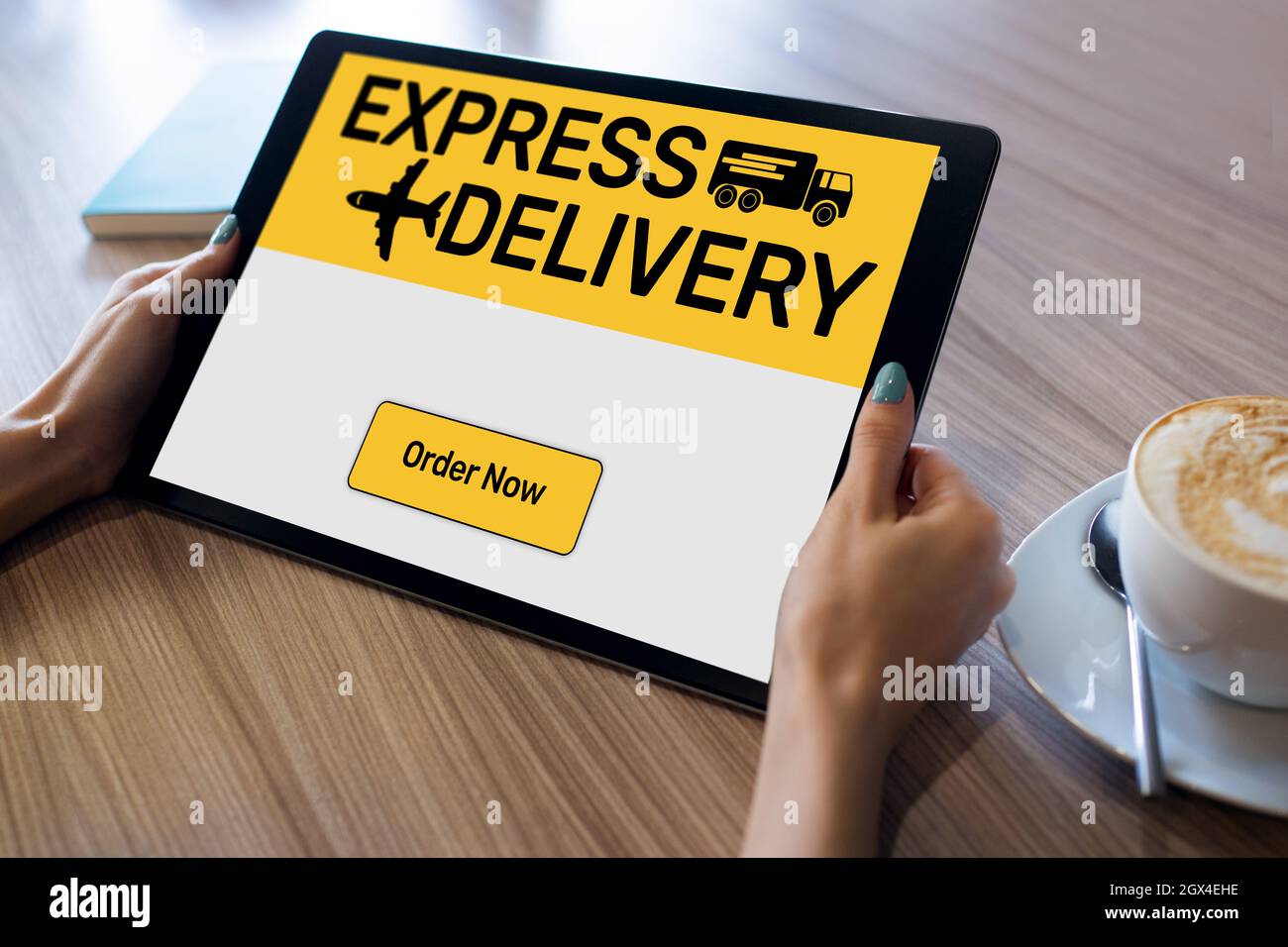 Express delivery form on screen, transportation and logistic concept ...