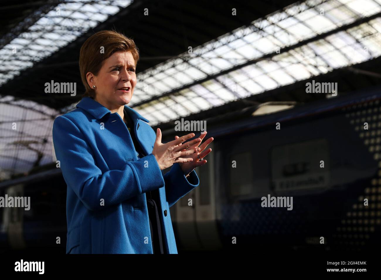 First Minister Nicola Sturgeon gestures as she speaks at the relaunch ...