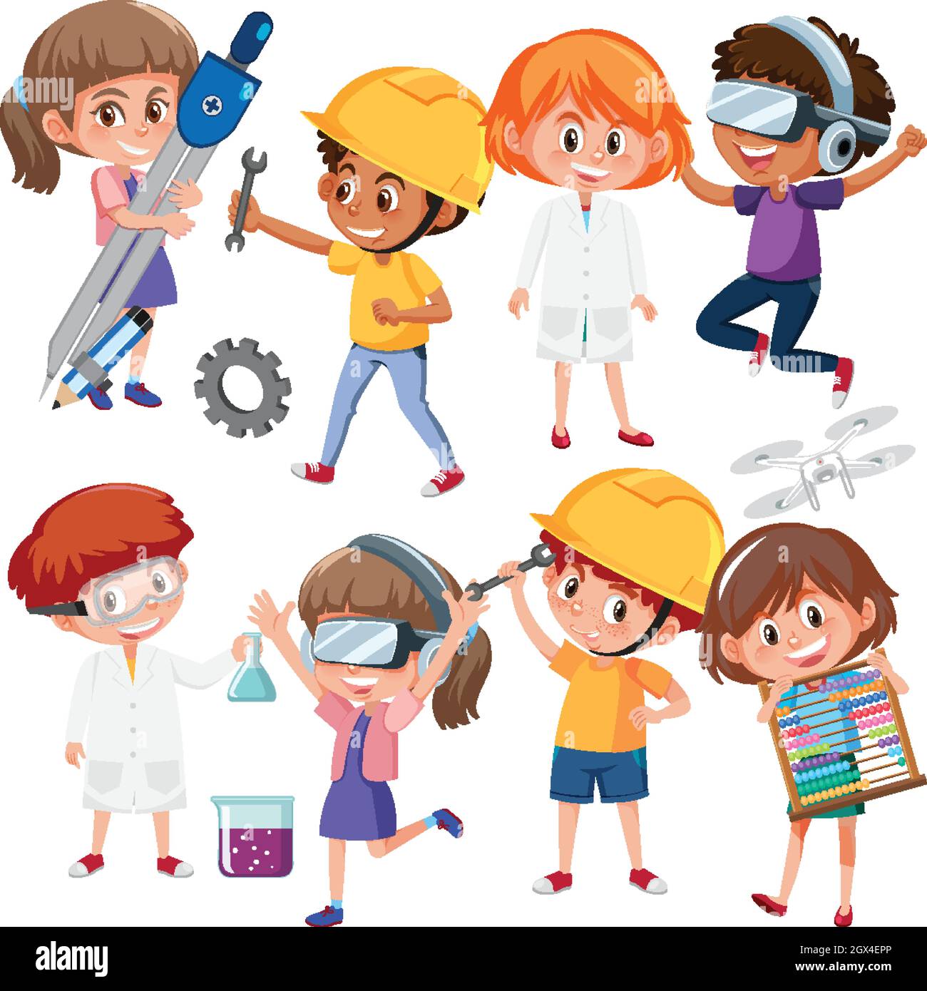 Group of student learning character illustration Stock Vector Image ...
