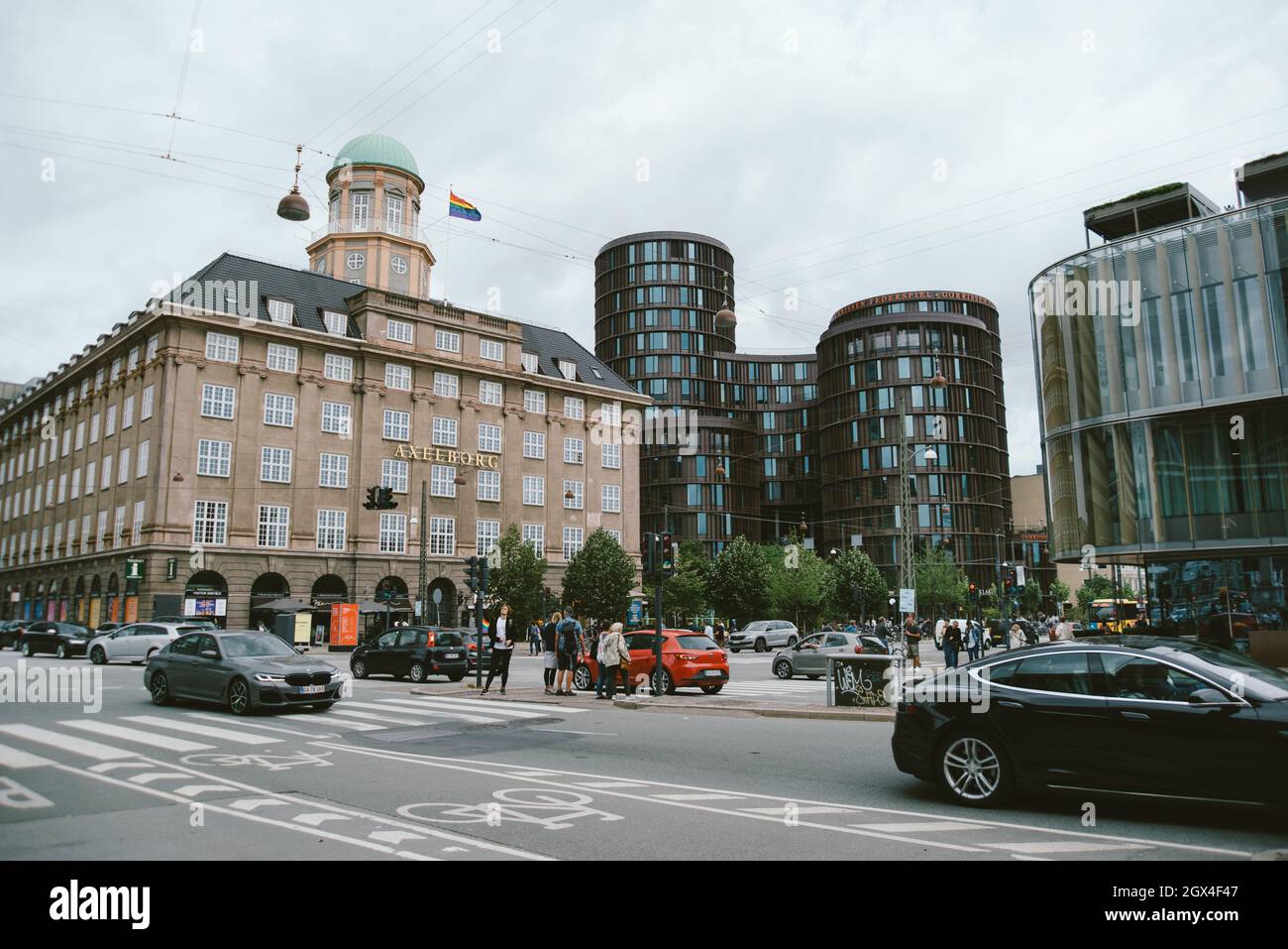 COPENHAGEN, DENMARK - AUGUST 14, 2021: Regular traffic in downtown ...